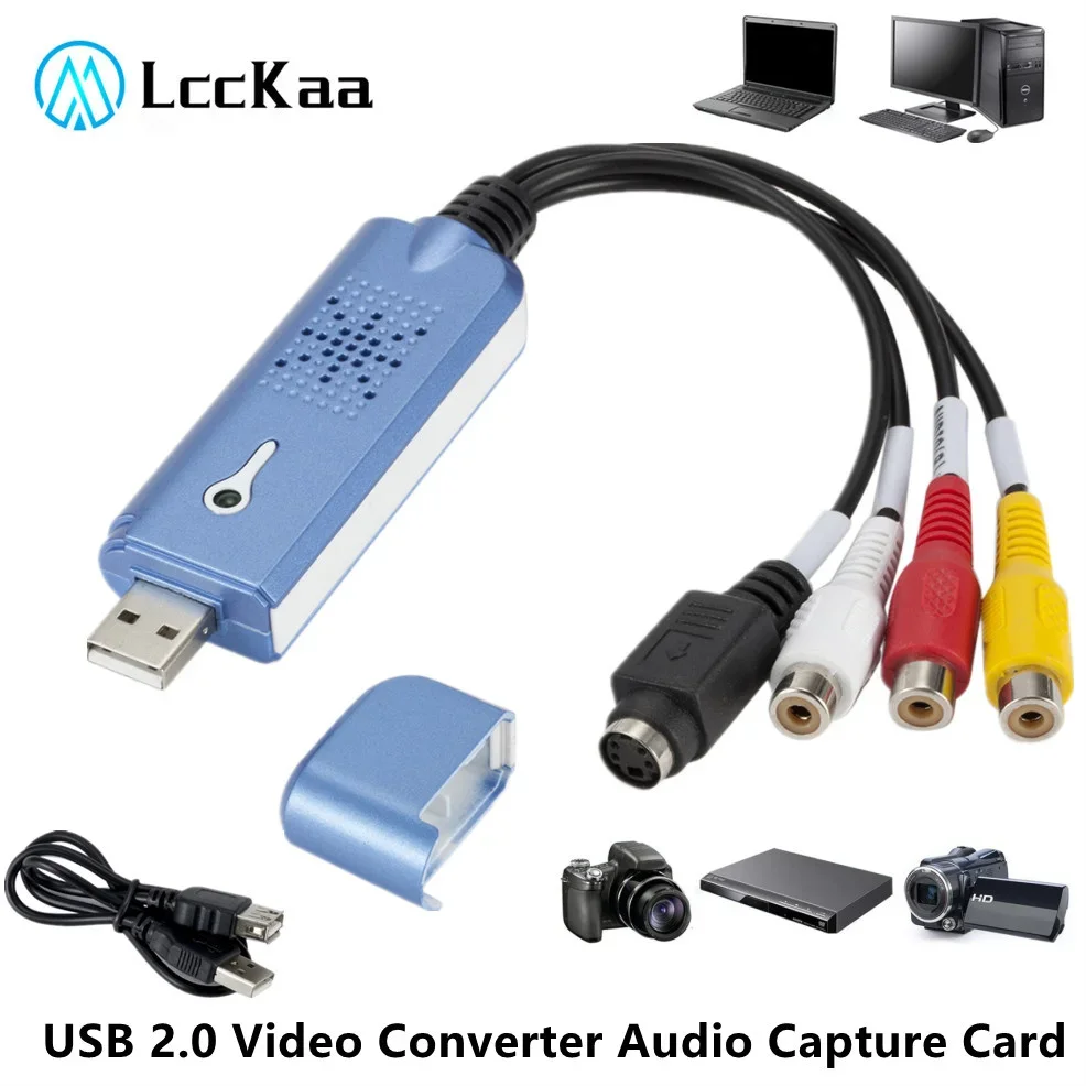 LccKaa USB 오디오 비디오 캡처 카드 어댑터 RCA-USB 2.0 비디오 캡처 변환기(TV DVD VHS 캡처 장치용 ...
