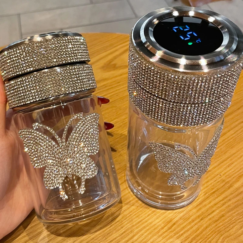 Bling-Butterfly-Rhinestone-Double-Wall-Glass-Water-Bottle-Cup ...