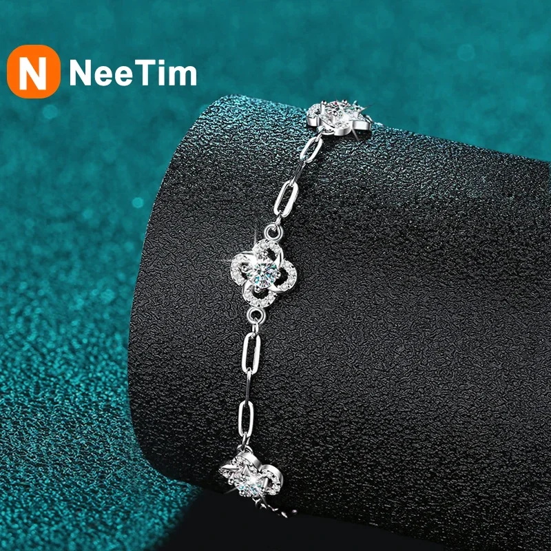 NeeTim-Moissanite-Bracelets-for-Women-S925-Sterling-Silver-with-Gold-Plated-Lab-Diamond-Flower ...