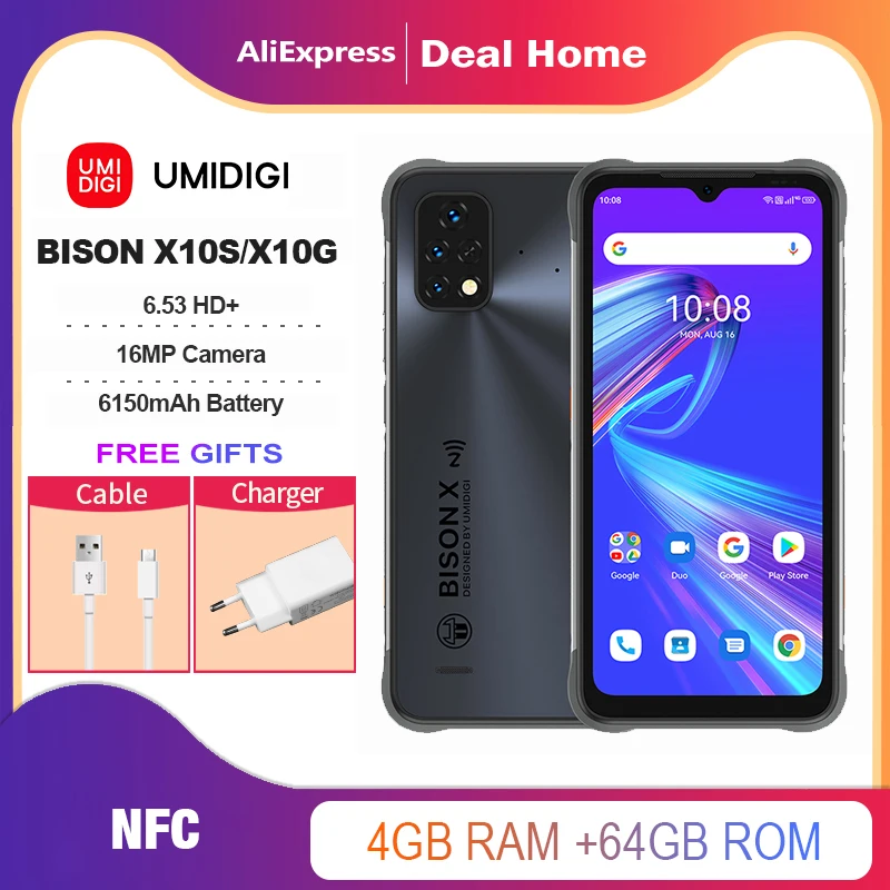 UMIDIGI BISON X10G X10S NFC IP68/IP69K 견고한 휴대 전화 4GB RAM 64GB ROM ...