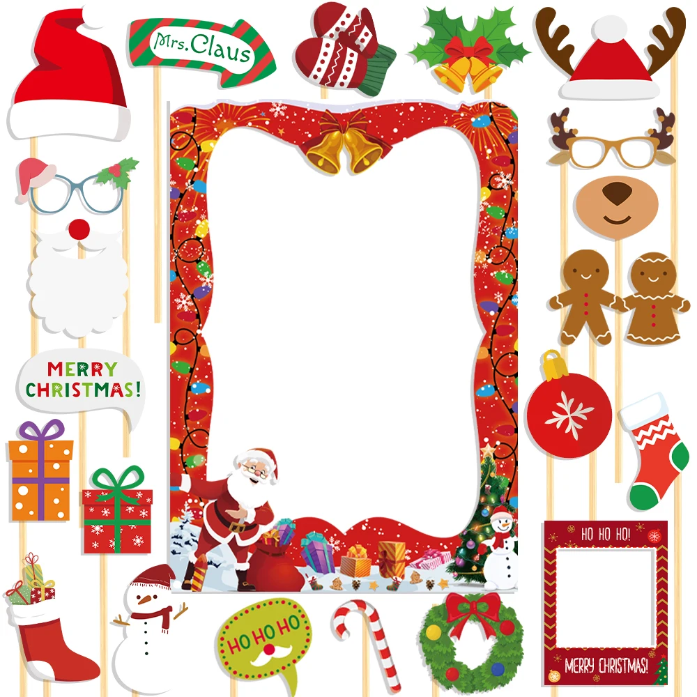 Merry Christmas Photo Booth Prop Frame Cute Santa Claus Xmas Tree Elk ...