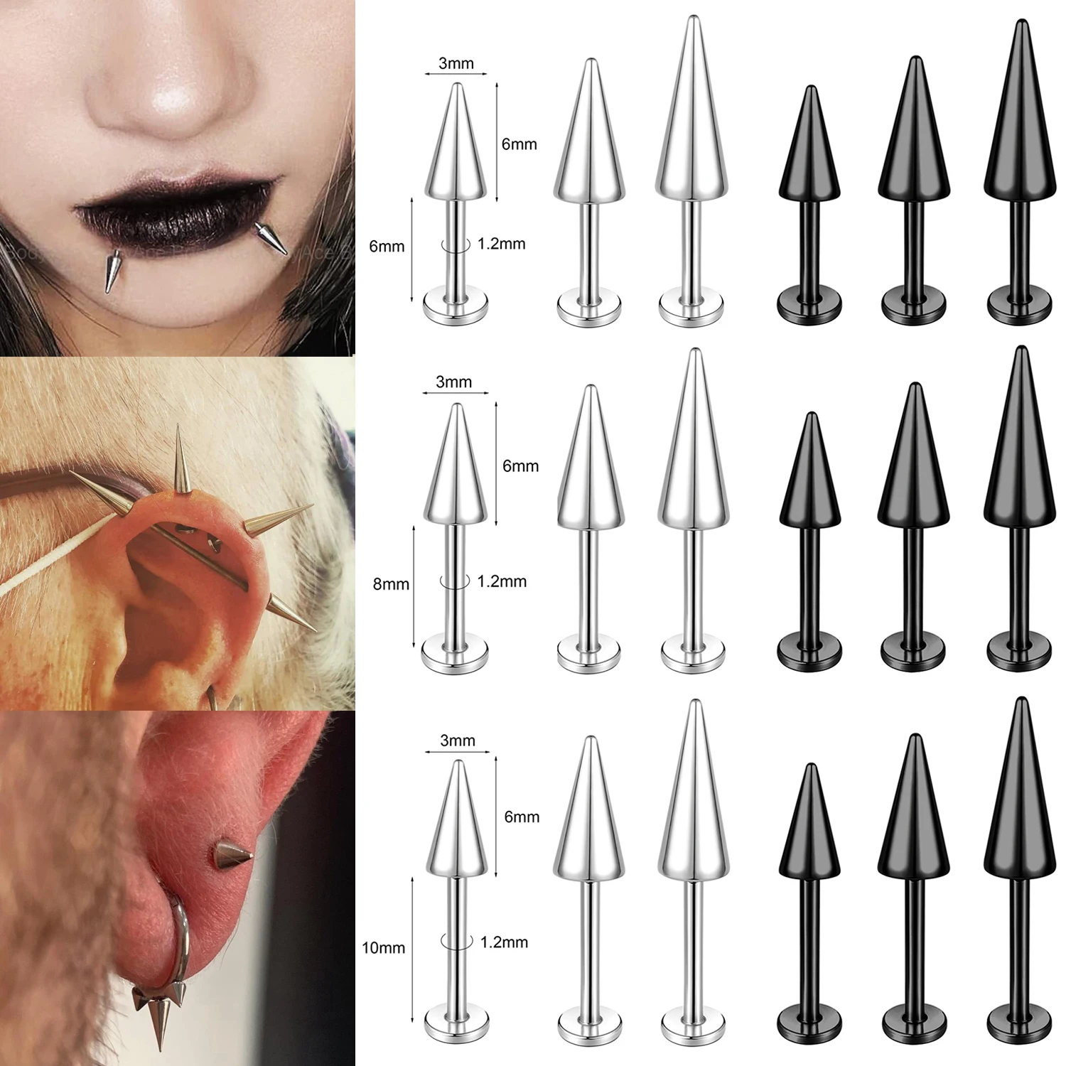 1-Piece-Punk-Long-Spike-16G-Stainless-Steel-Labret-Lip-Piercing ...