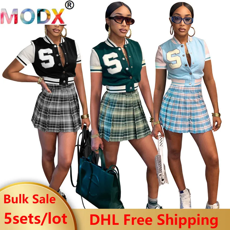 Baseball-Skirt-2-Piece-Women-Summer-Sets-Outfit-Short-Sleeve-Jacket ...