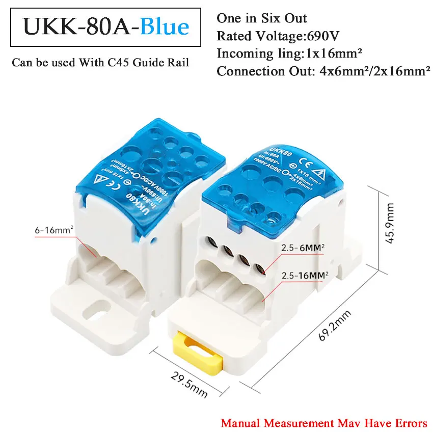 Terminal-Block-UKK80A-Electric-Wire-Connector-1-in-many-Out-Din-Rail ...