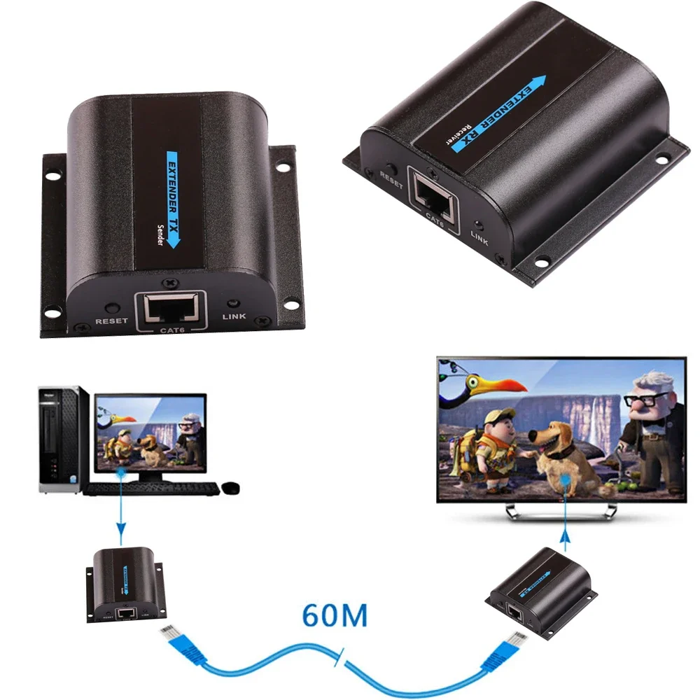 1080p 60m HDMI Extender Via Cat6 Cat 6A 7 Rj45 Ethernet Network Cable ...