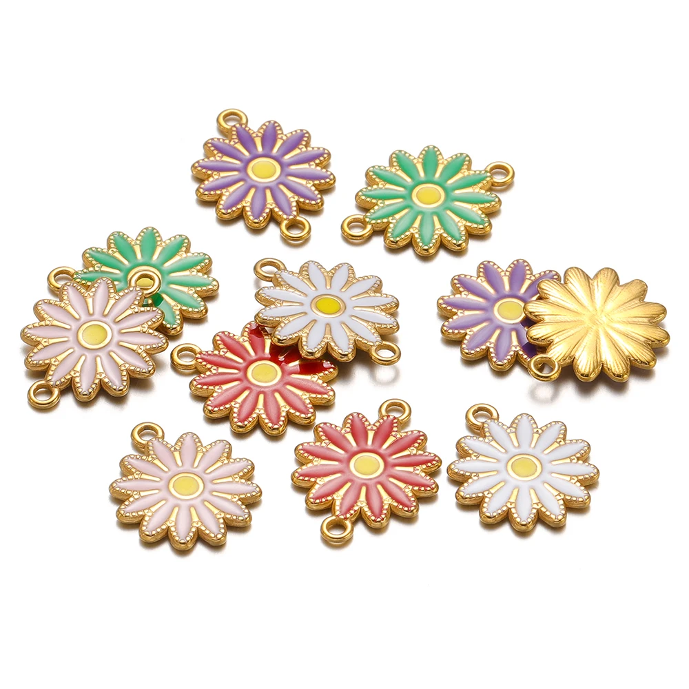 5pcs-Stainless-Steel-Enamel-Flower-Necklace-Charms-Bracelet-Connectors-Accessories-DIY-Jewelry ...