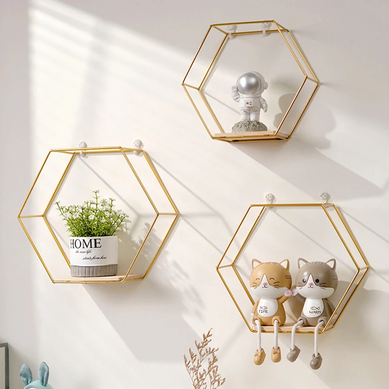 Creative-Hexagonal-Steel-Art-Rack-Wall-Hanging-Decor-Living-Room ...