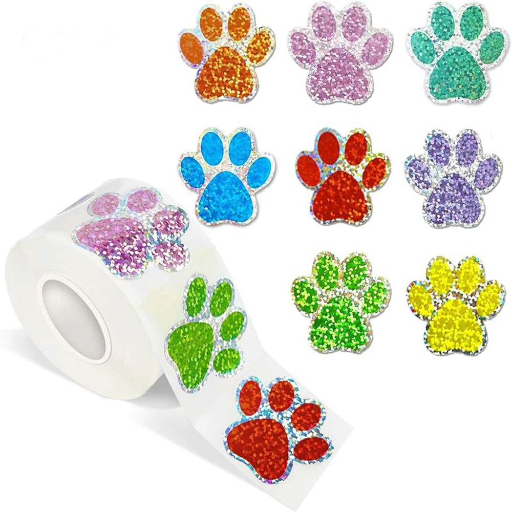 100-500pcs-Cute-Animal-Paw-Sticker-DIY-Colorful-Holographic-Lables-Art ...