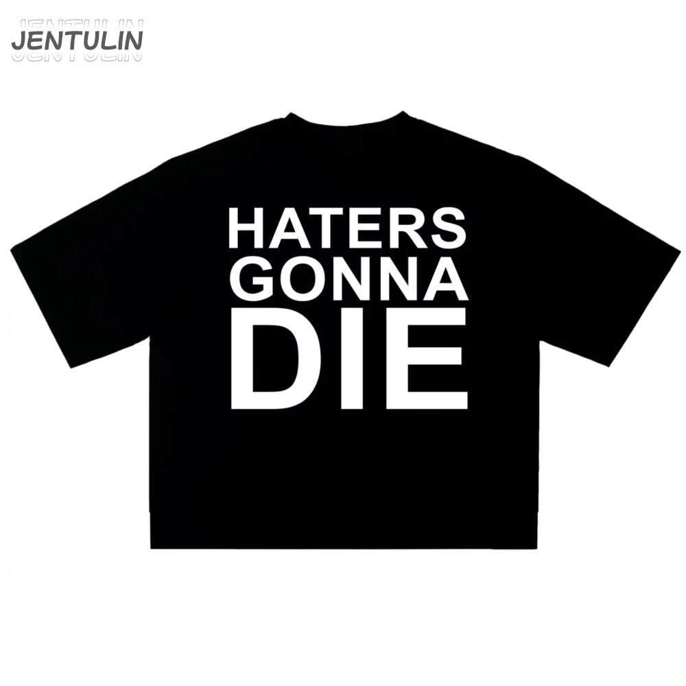 Harajuku Oversized Streetwear Men's Tshirt HATERS GONNA DIE Graphic ...