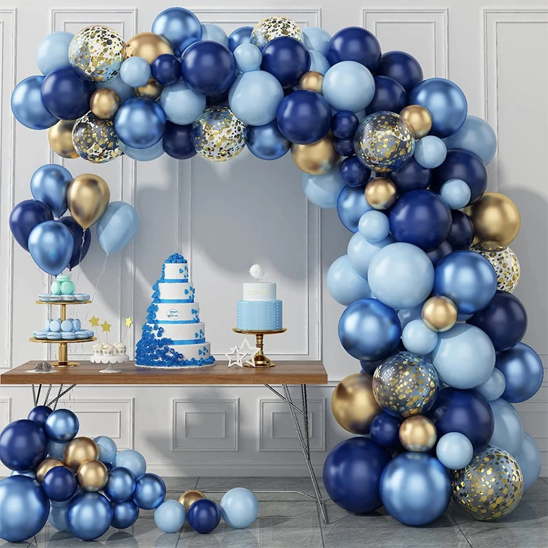 Kit-de-guirnalda-de-globos-met-licos-azules-confeti-dorado-arco-de ...