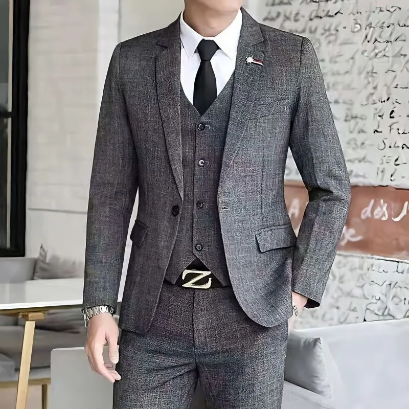 남성용 블레이저 정장 세트 레저 슬림 풀 쓰리피스 웨딩 드레스 트렌드 남성 정장 바지 재킷 조끼 의류 2023 신상
