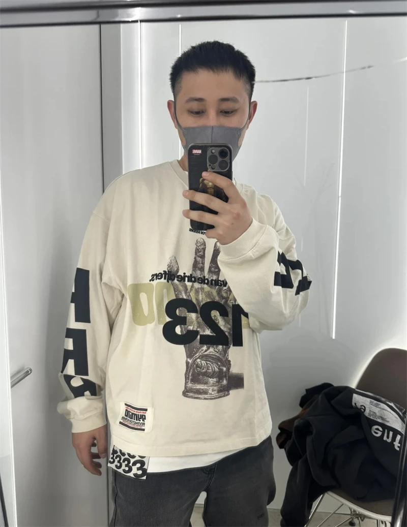 New-RRR123-Graffiti-Printed-Long-Sleeved-Vintage-Pure-Cotton-High ...