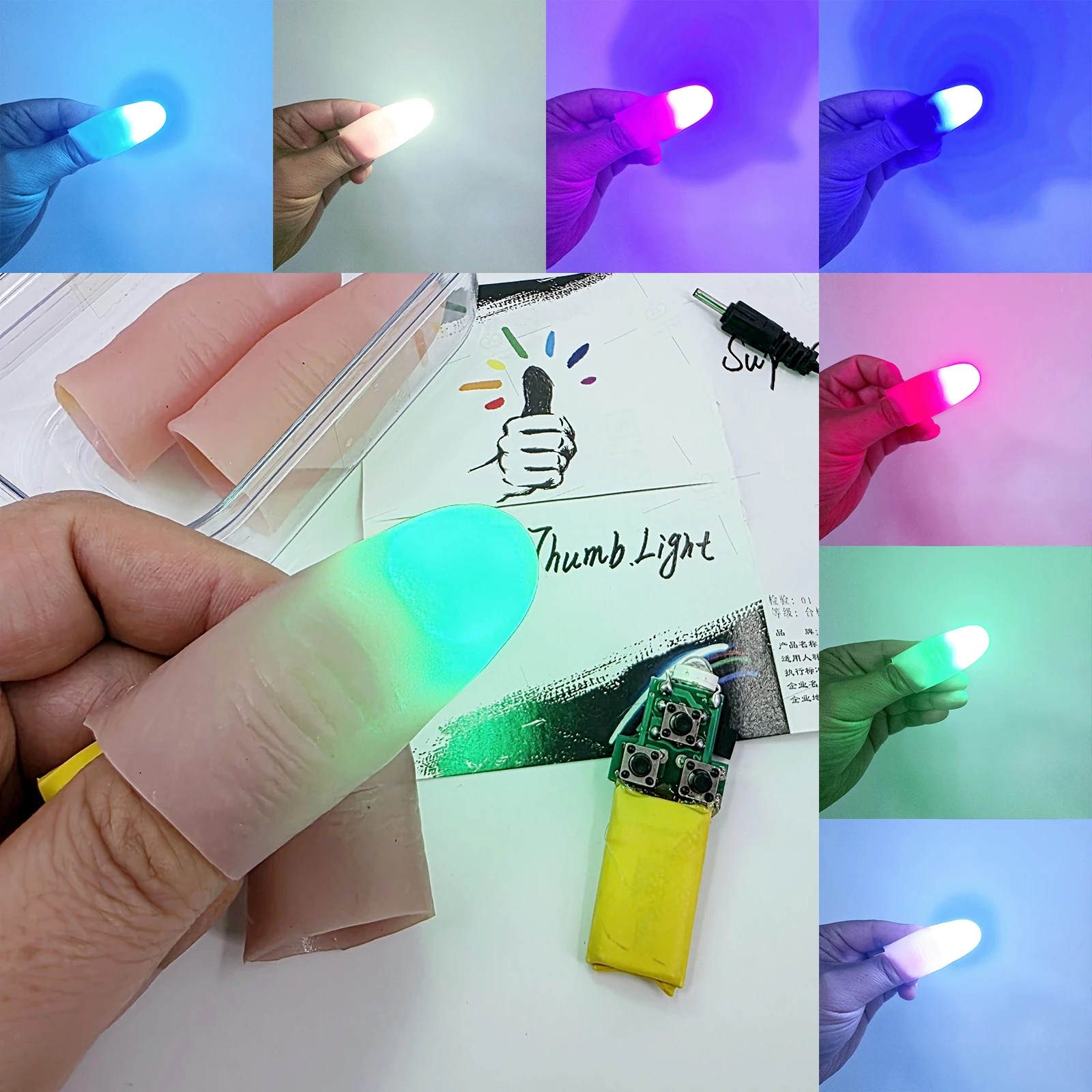 Super LED Light Thumb Tips Seven Colors Magic Tricks Professional Light ...