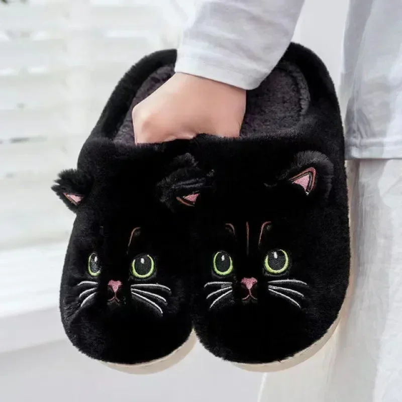 Cute Cat Slippers Fluffy Furry Women Home Platform Slippers Men Winter ...