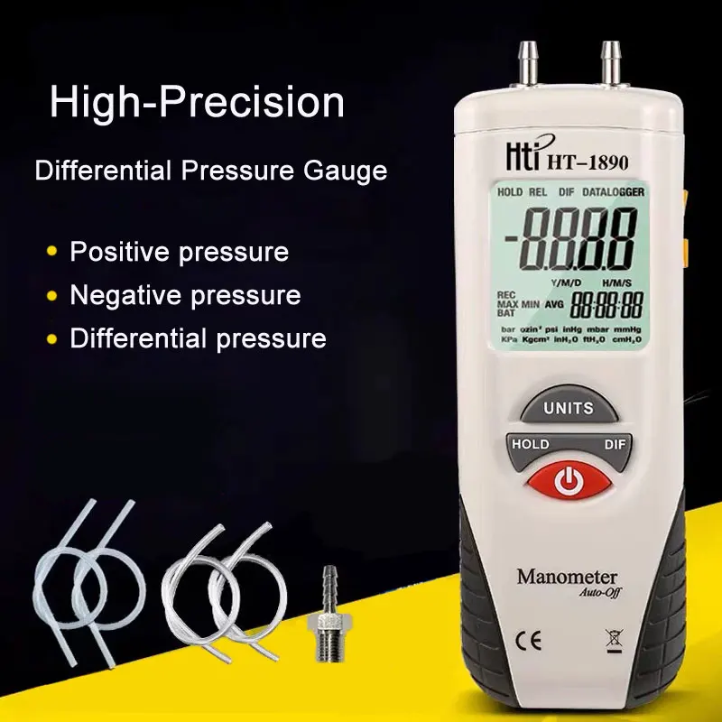HTI HT-1890 Gas Pressure Gauge Manometer Handheld Digital Manometer ...