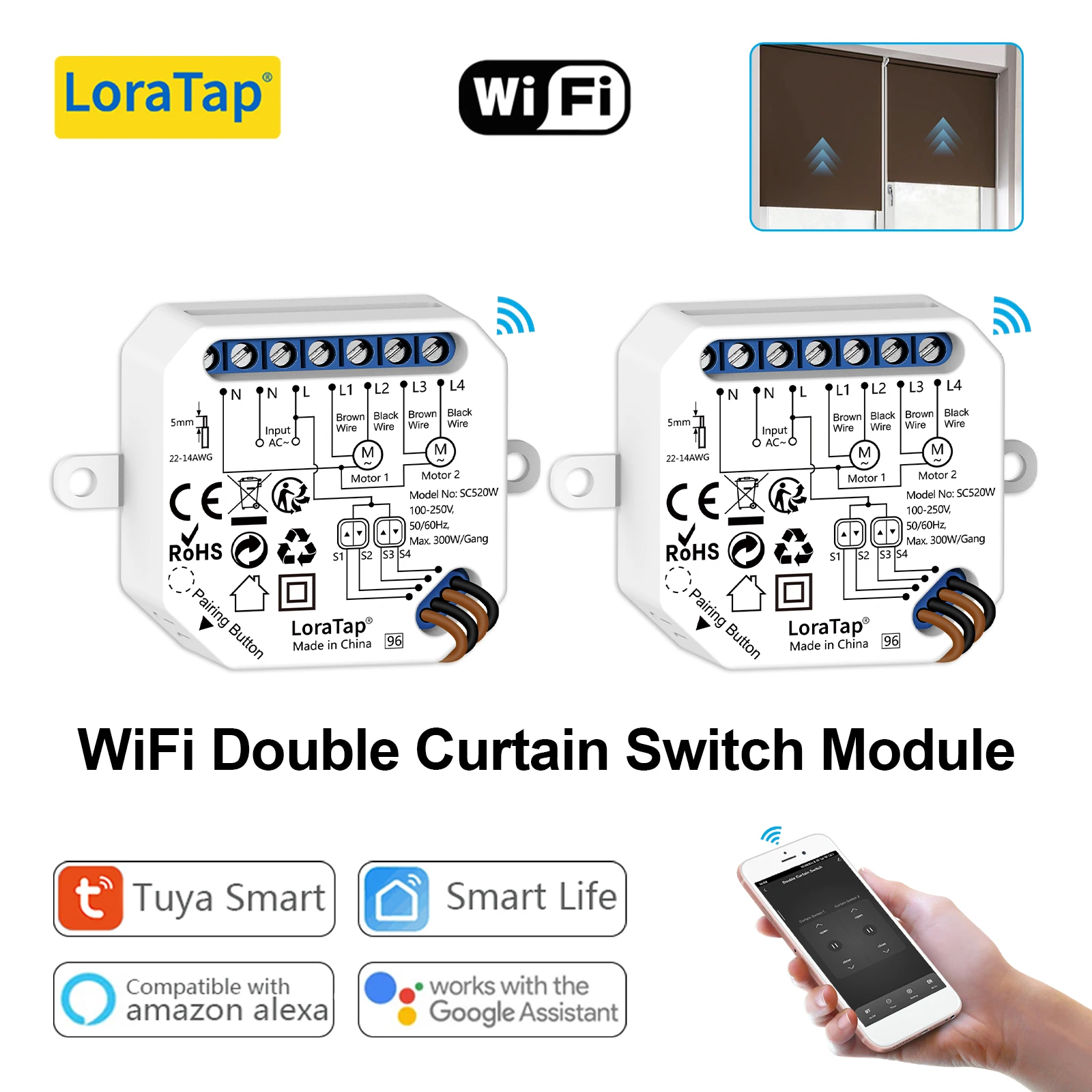 LoraTap-Tuya-Smart-Life-Double-Curtain-Blinds-Switch-Module-for-Roller ...