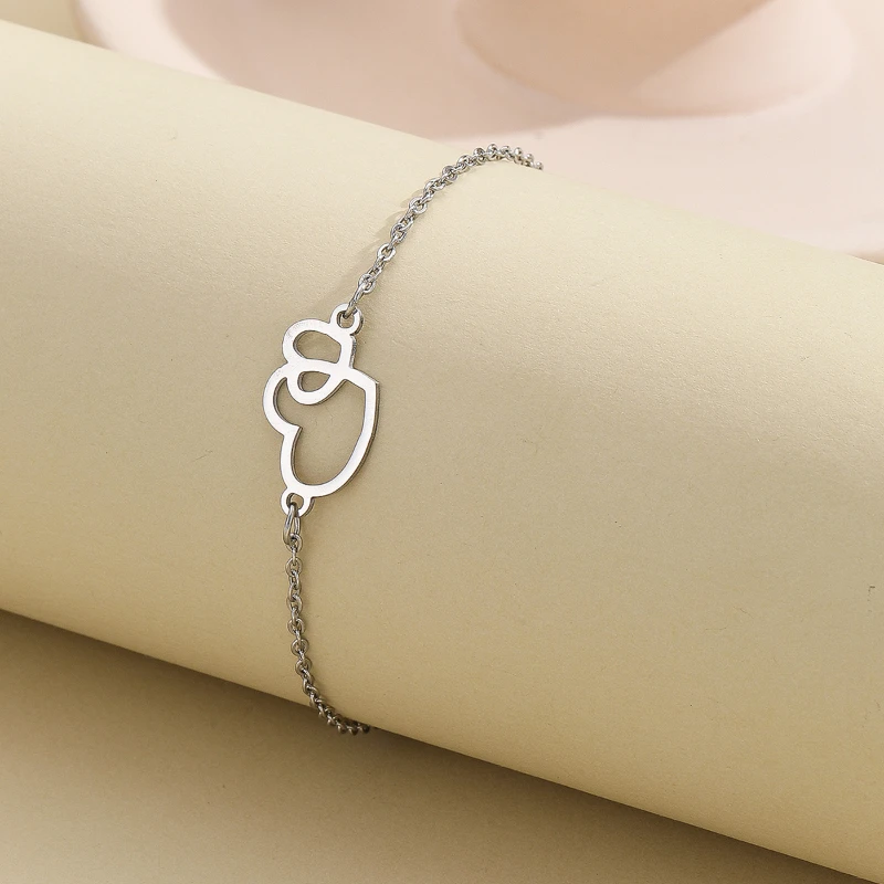 Metal-Alloy-Peach-Heart-Double-Heart-Bracelet-Women-s-Interlocking ...