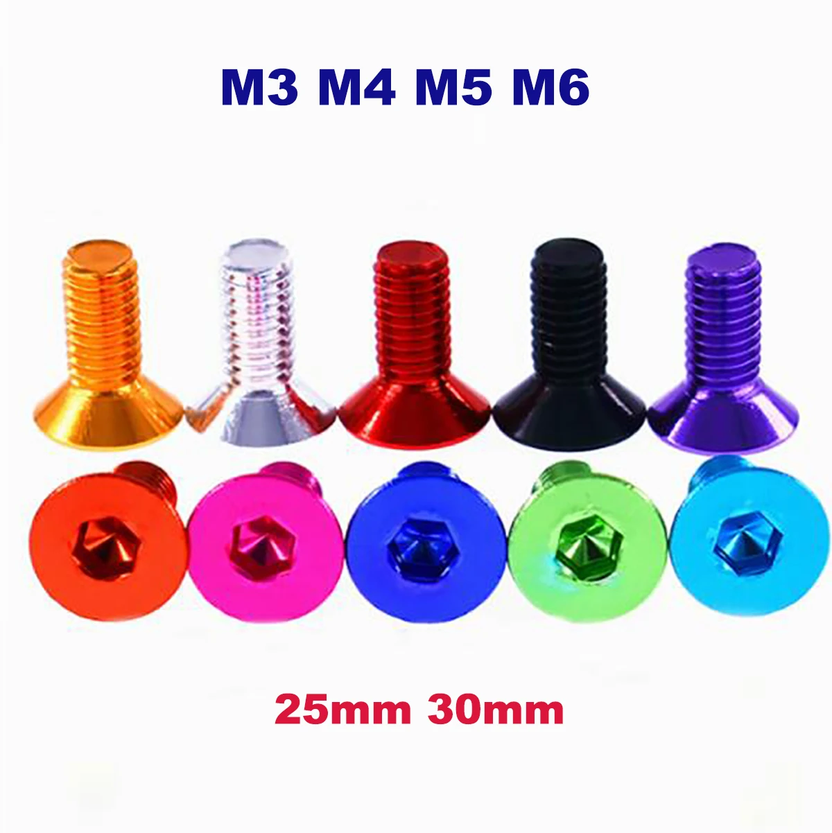 1pc M3 M5 M4 M6 Length 25mm 30mm Aluminum Hex Socket Hexagon Screws Flat Countersunk Head Allen ...