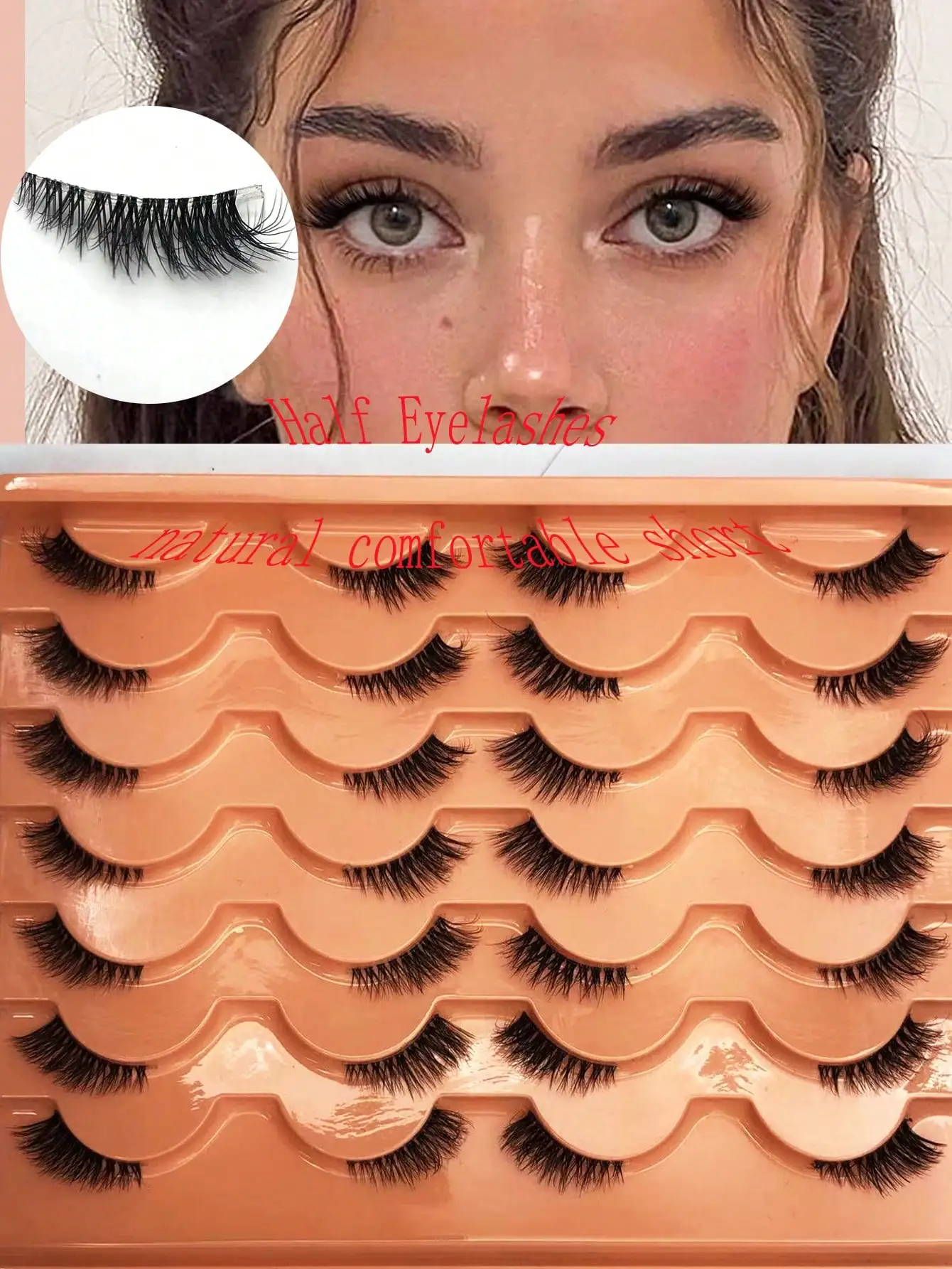 3D-Short-Cat-Eye-14-Pairs-of-Half-Section-Transparent-Stem-False ...
