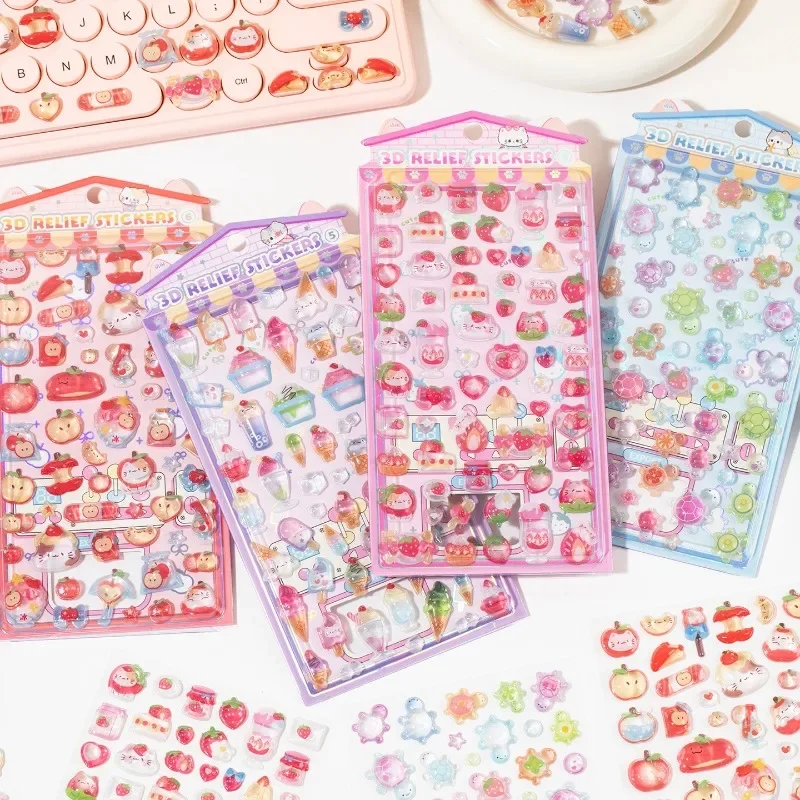 3D Relief Cute Bead Stickers - Sweet Candy Party Cat & Berry Kawaii ...