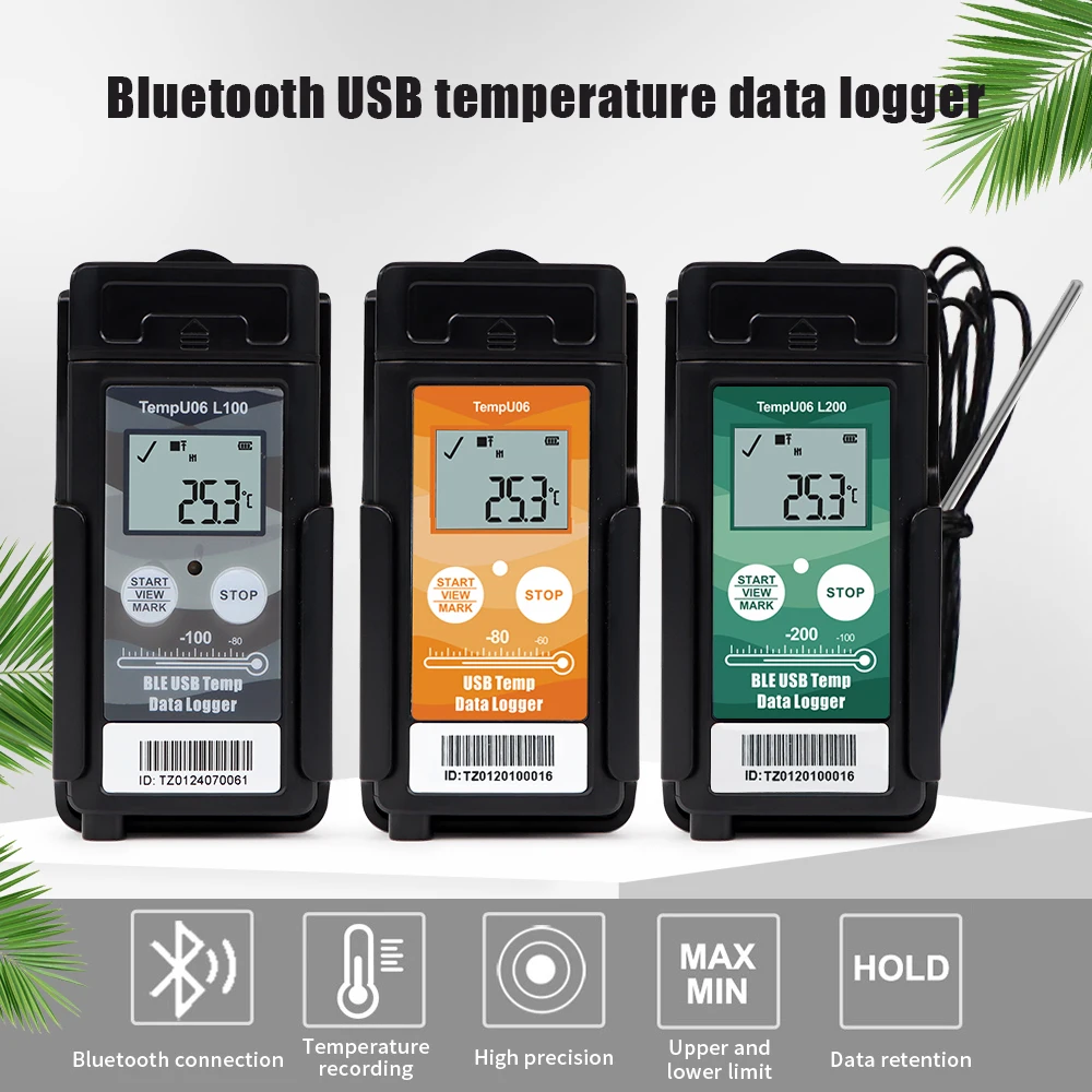 Bluetooth USB Temperature Data Logger with External Temperature Probe Cryogenic Data Recorder ...