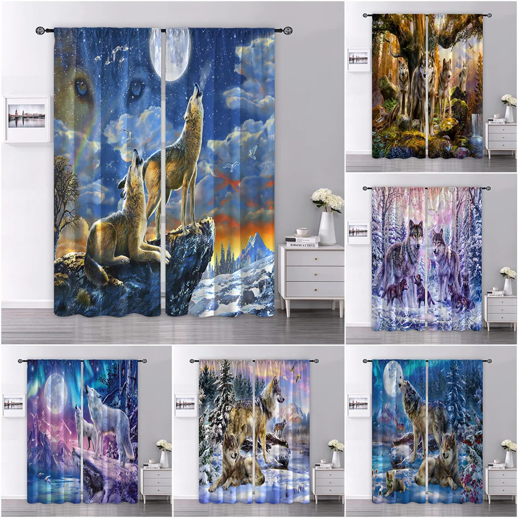 3D-Printed-Black-Animal-Snow-Wolf-Shading-Blackout-Window-Curtain-for ...