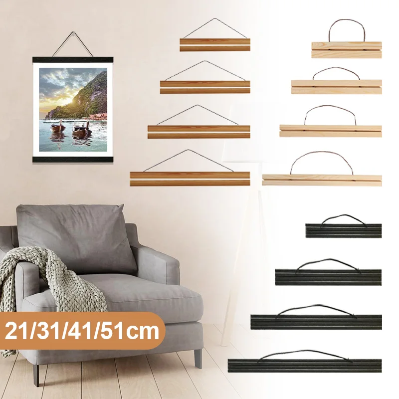 Magnetic-Poster-Frame-Hanger-21-31-41-51cm-Wooden-Photo-Picture-Scroll ...