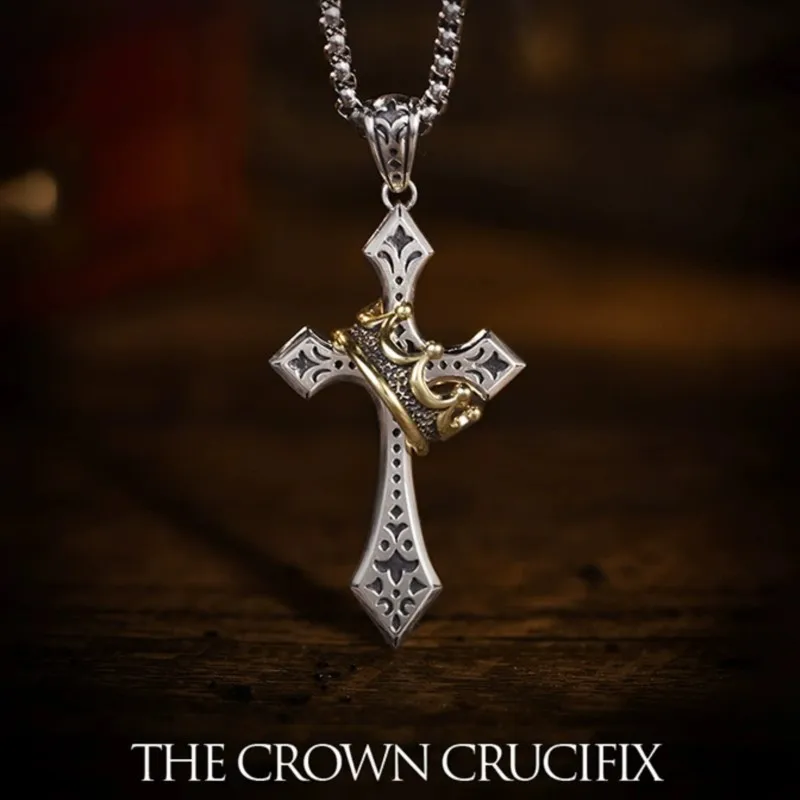 Stainless Steel Punk Cross with Crown Pendant Necklace for Men Women ...