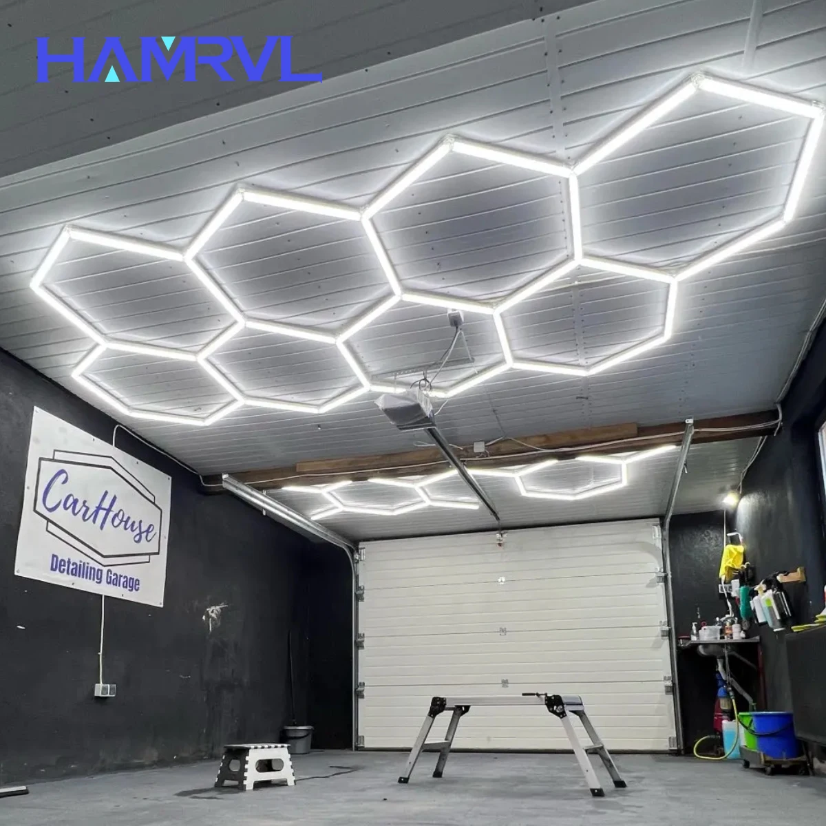 Ceiling-Hexagon-LED-Garage-Light-Honeycomb-Detailing-Car-Auto-Body ...