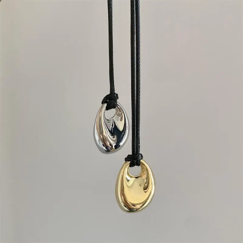 Simple Metal Bean Pendant Necklaces for Women Adjustable Black Pu ...