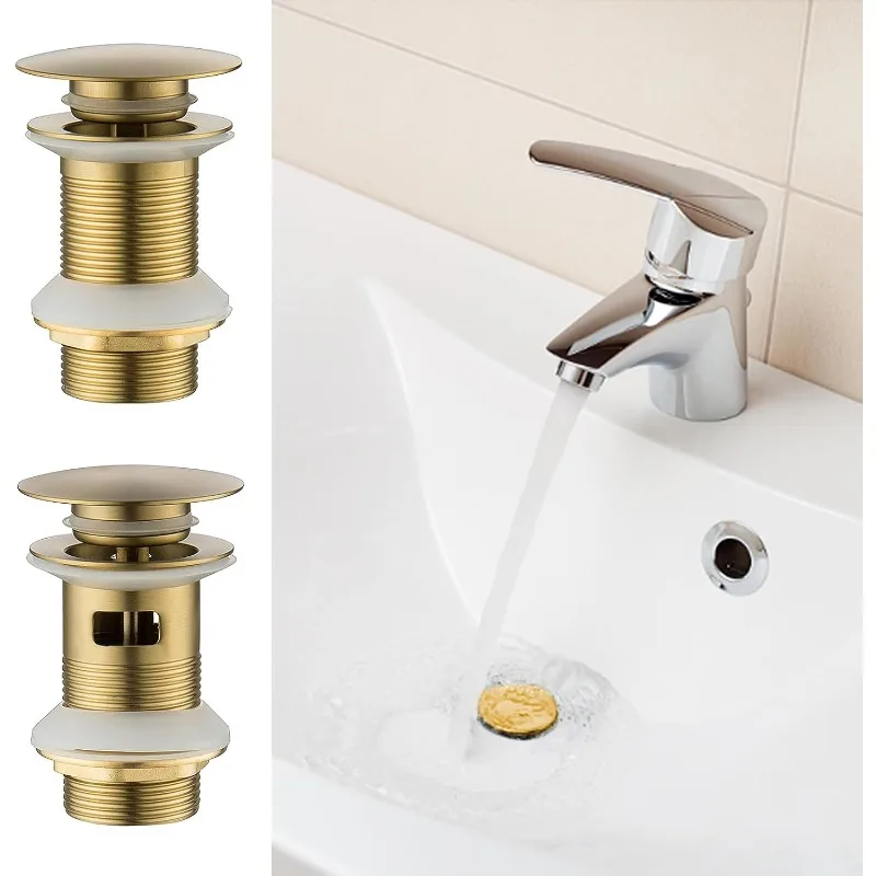 New Waste Trap with Overflow Kitchen Bath Drain Stopper No Hole Gold ...