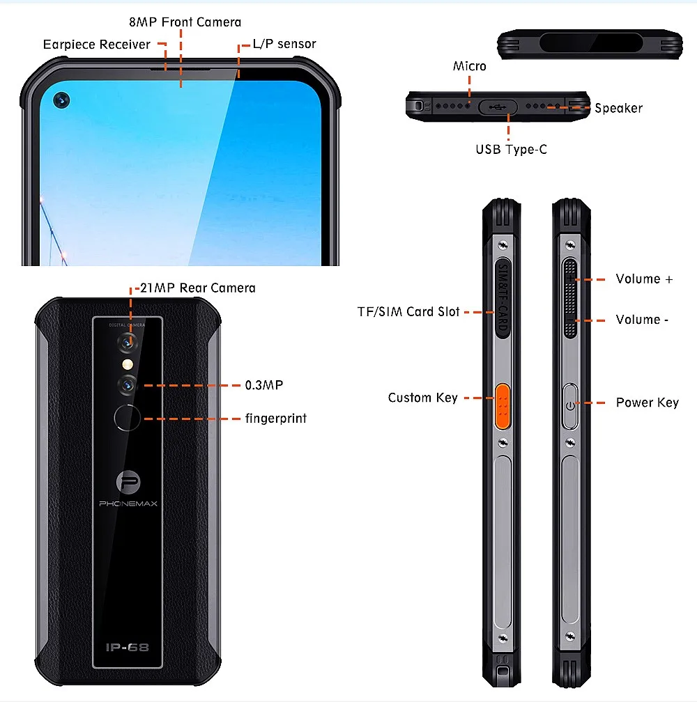 PHONEMAX P1 Android 10.0 LTE 4G IP68 Waterproof Smartphone 6000mAh 4GB ...