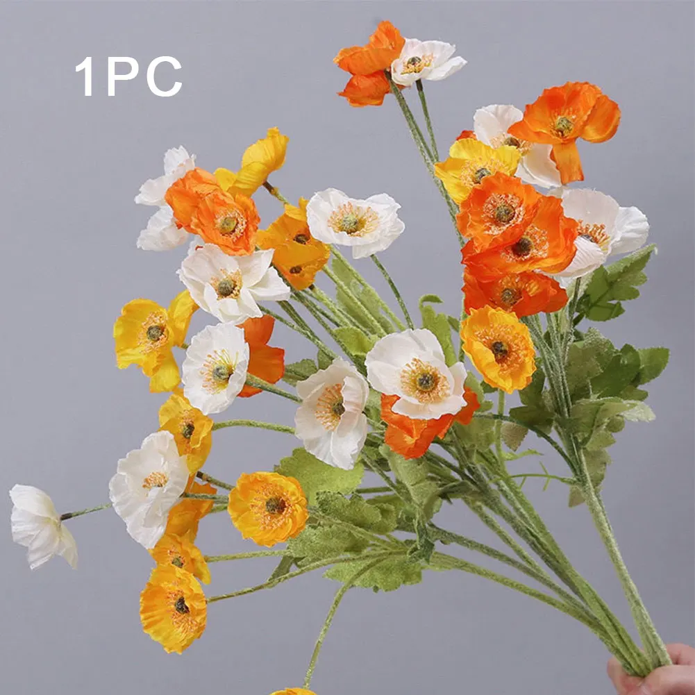 Artificial-Flower-Silk-Poppies-4-Heads-Arrangement-Real-Touch-Fake ...