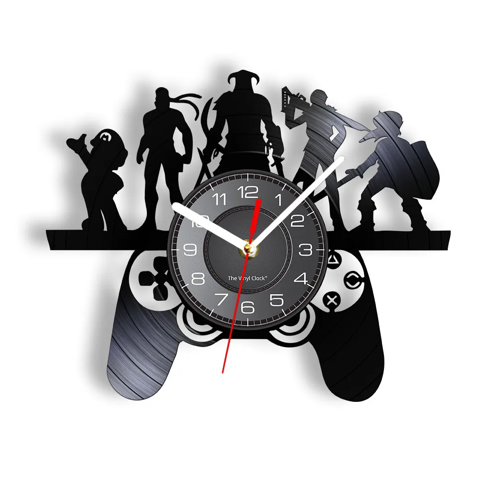 Retro-Games-Vinyl-Record-Wall-Clock-Game-Room-Game-Controllers-Wall-Art ...