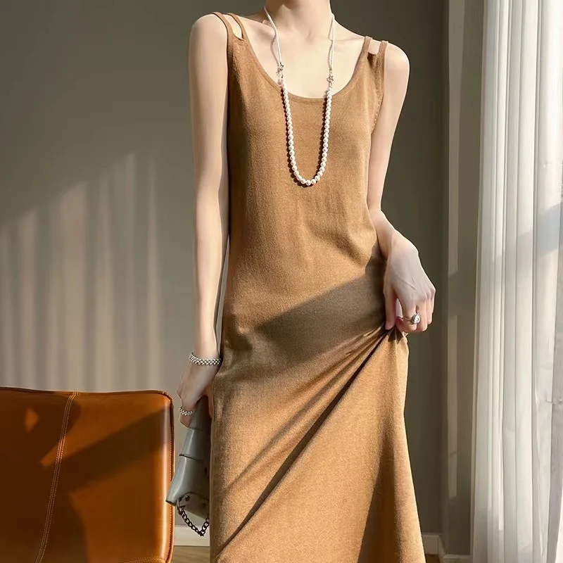 Vestido-veraniego-de-lana-de-seda-para-mujer-prenda-ajustada-con-doble ...