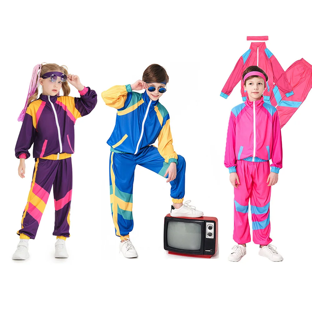 Kids Chirdren Stage Costume Pink Blue 80s 90s Retro Hip-hop Dance ...