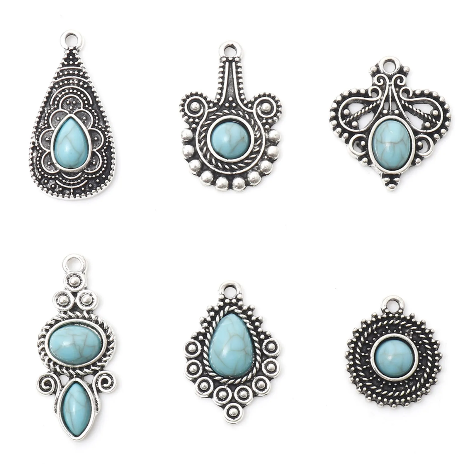 10pcs-Bohemian-Charms-Antique-Silver-Color-Carved-Pattern-With-Resin ...