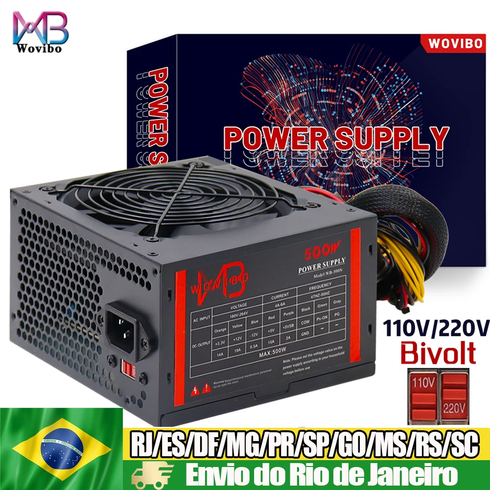Fonte de alimentação do pc psu avaliado 500w 110v 220v bivolt para atx ...