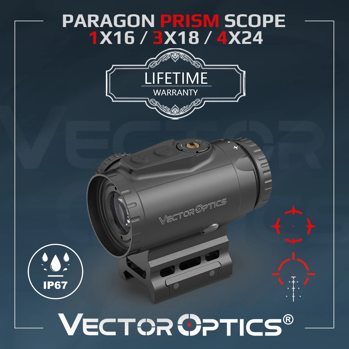 Vector Optics Paragon 1x16/3x18 Mini Prism Scope With Long Eye Relief ...