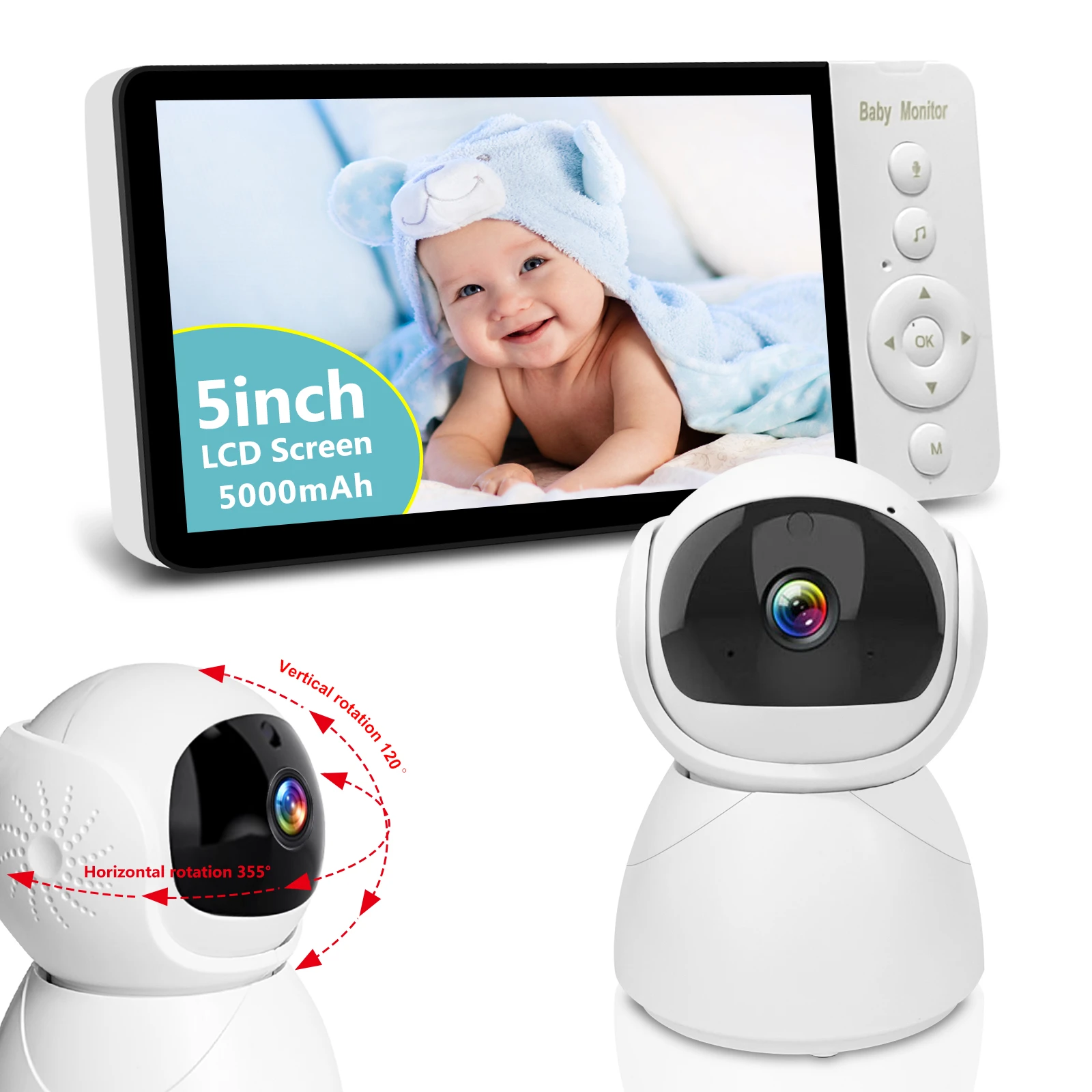 5 Inch Wireles Baby Monitor Babyphone Security Video Camera Bebe Nanny ...