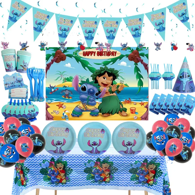 Decoración de fiesta de cumpleaños de Lilo & Stitch, vajilla desechable ...
