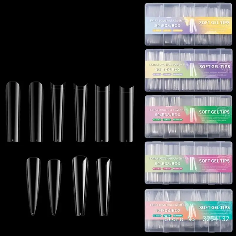 504x-Set-Clear-Tips-Soft-Gels-Tips-Long-Full-Cover-Tips-Supplies ...