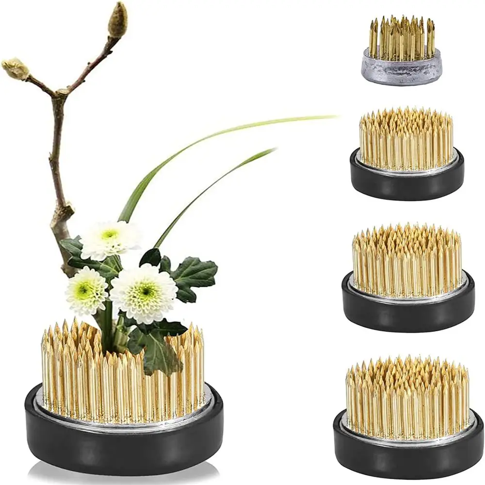 Round-Ikebana-Kenzan-Flower-Frog-With-Rubber-Gasket-Art-Fixed-Arranging ...