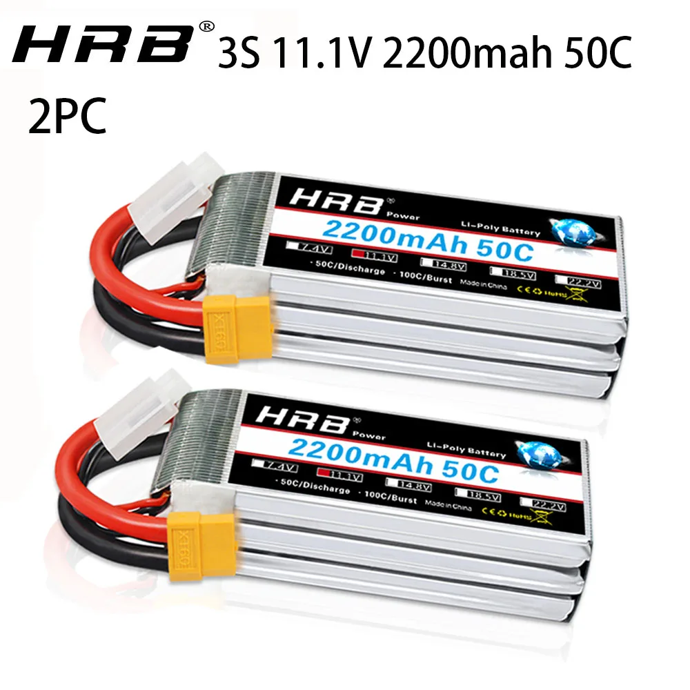 2pc Hrb 3s Lipo Battery 11.1v 2200mah Rc Battery 50c With Xt60 T Ec3 Connector For Fpv Drone Rc ...