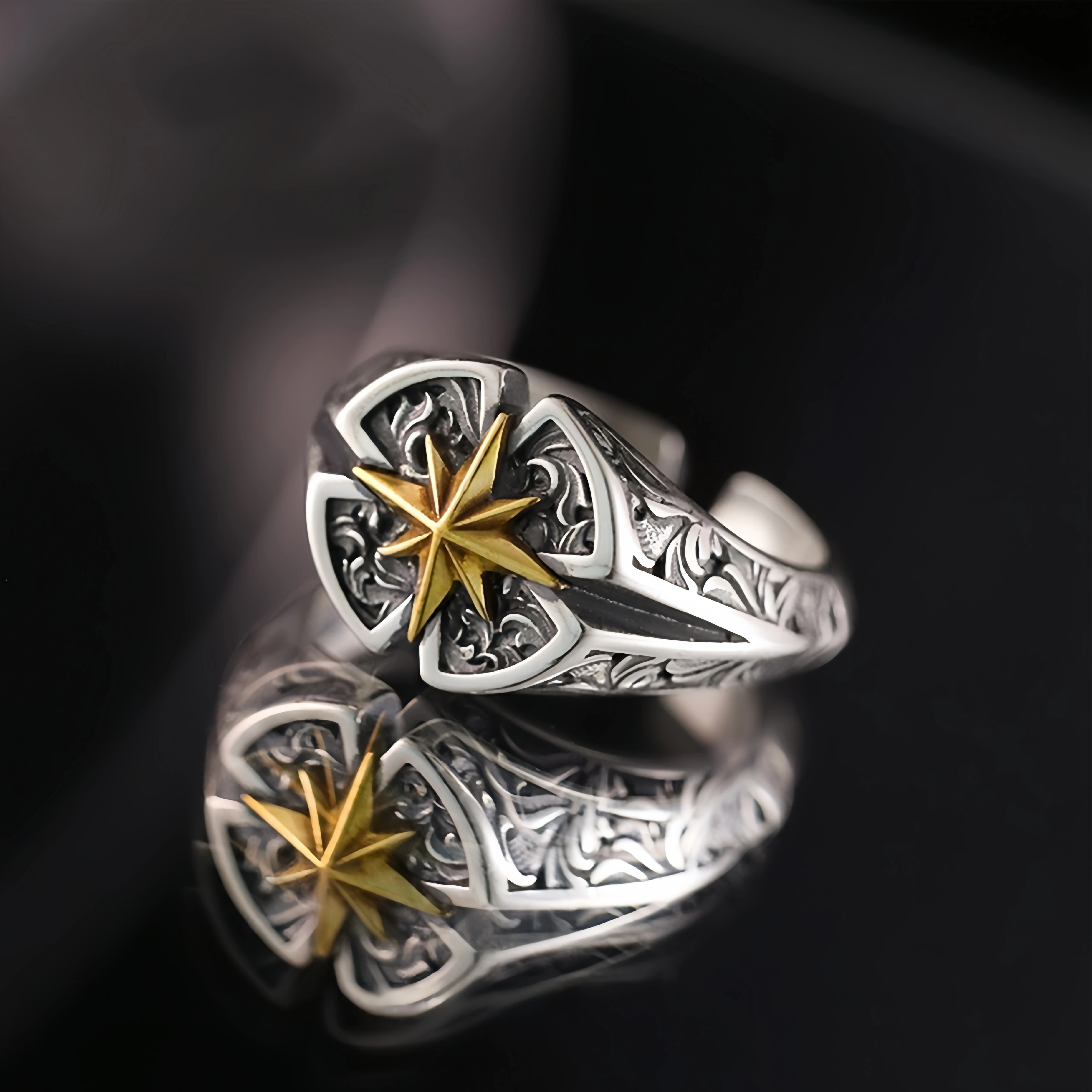 Anillo abierto ajustable Retro Polaris North Star para hombres, joyería ...