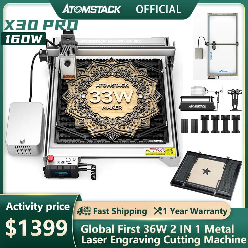 Atomstack X30 Pro 강력한 160w 레이저 조각 절단기 Diy 33w 출력 Cnc 금속 조각기 듀얼 에어 어시스트