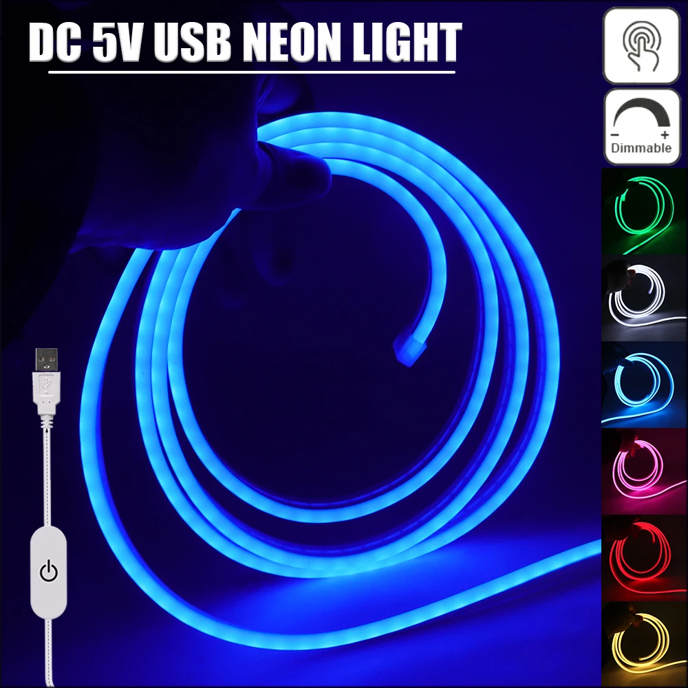 DC 5V USB Touch Dimmerable Neon Strip 120Leds/M DIY Home Decor Flexible ...