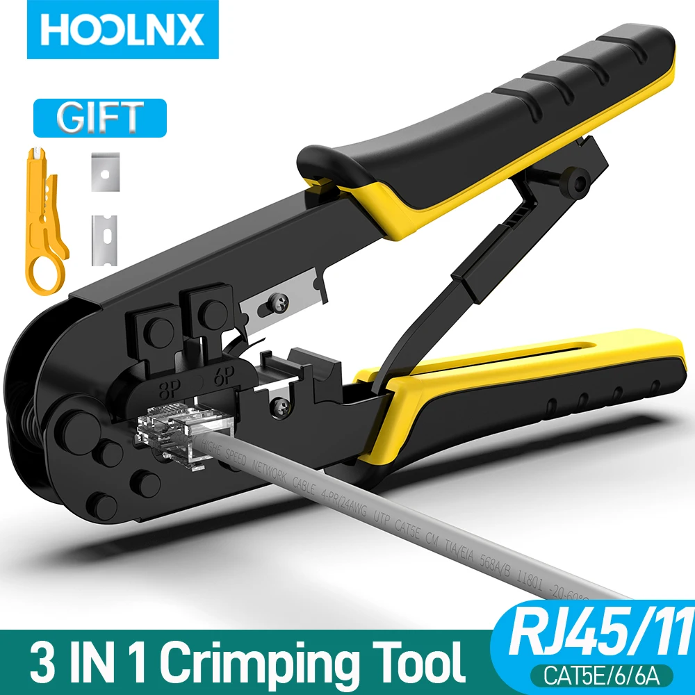 HOOLNX RJ45 Crimper CAT6 CAT5E Crimping Tool Ethernet Lan Cable Crimper ...