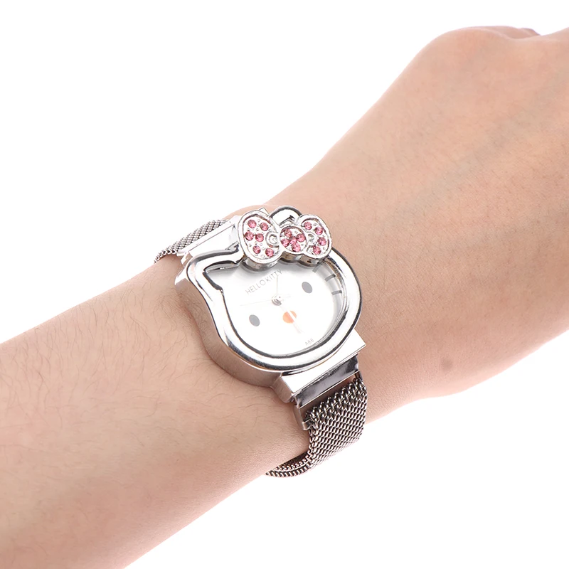 Hello-Kitty-Diamond-Watch-Cat-Bow-Kawaii-Pink-Ladies-Gold-Sliver-Metal-Jewelry-Cartoon-Magnetic ...