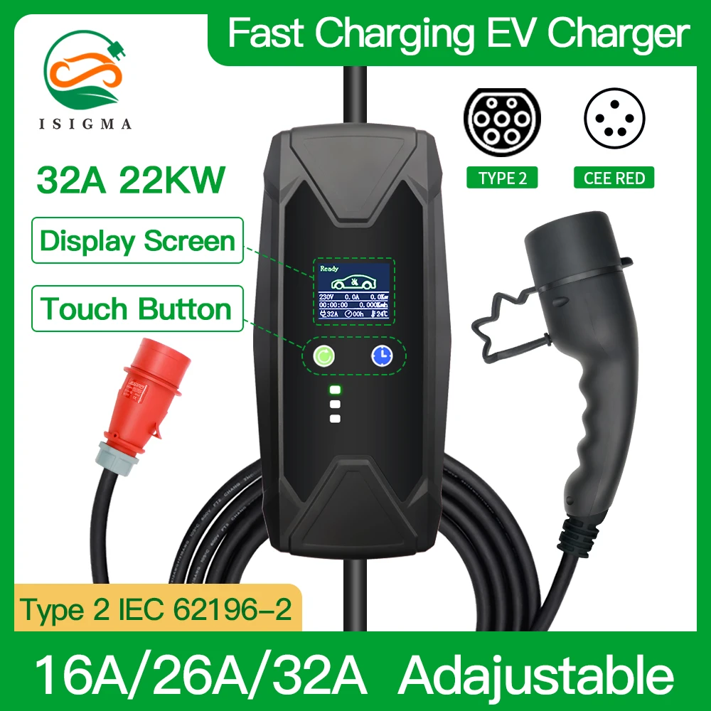 Type 2 Plug Evse Ev Charger Level 2 32a Portable Electr 22kw 380v ...